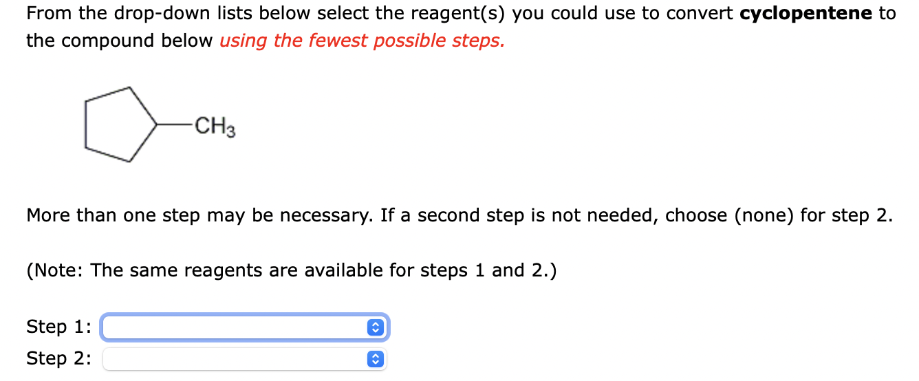 Solved From the drop-down lists below select the reagent(s) | Chegg.com