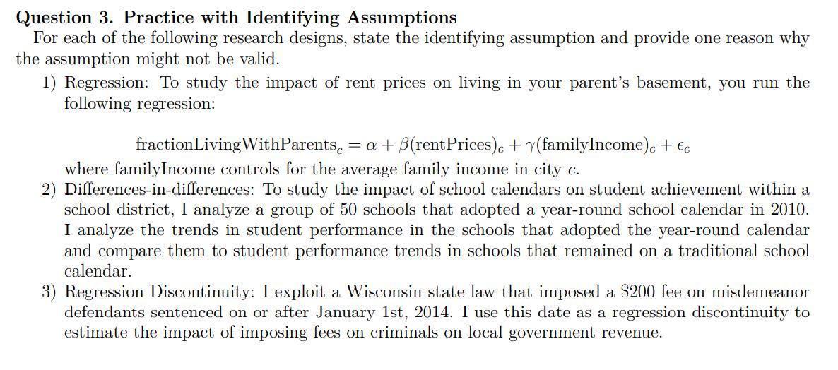 Solved Question 3. Practice with Identifying Assumptions For | Chegg.com