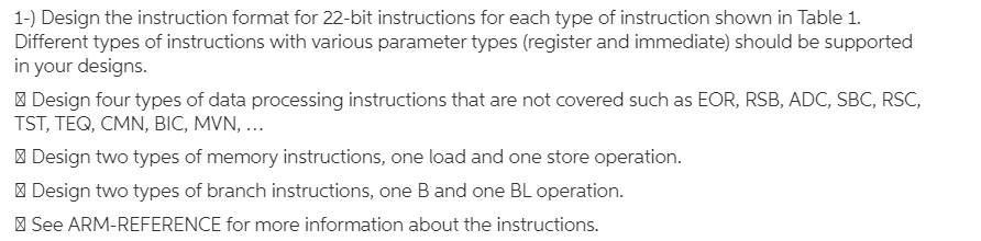 1-) Design the instruction format for 22-bit | Chegg.com