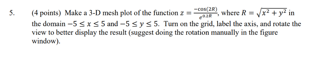(4 points) Make a 3-D mesh plot of the function | Chegg.com