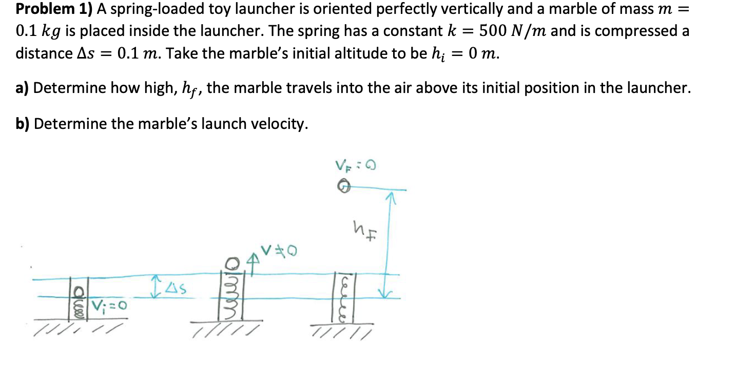 Solved Problem 1) A spring-loaded toy launcher is oriented | Chegg.com