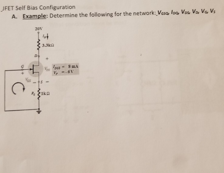 Solved JFET Self Bias Configuration A. Example: Determine | Chegg.com