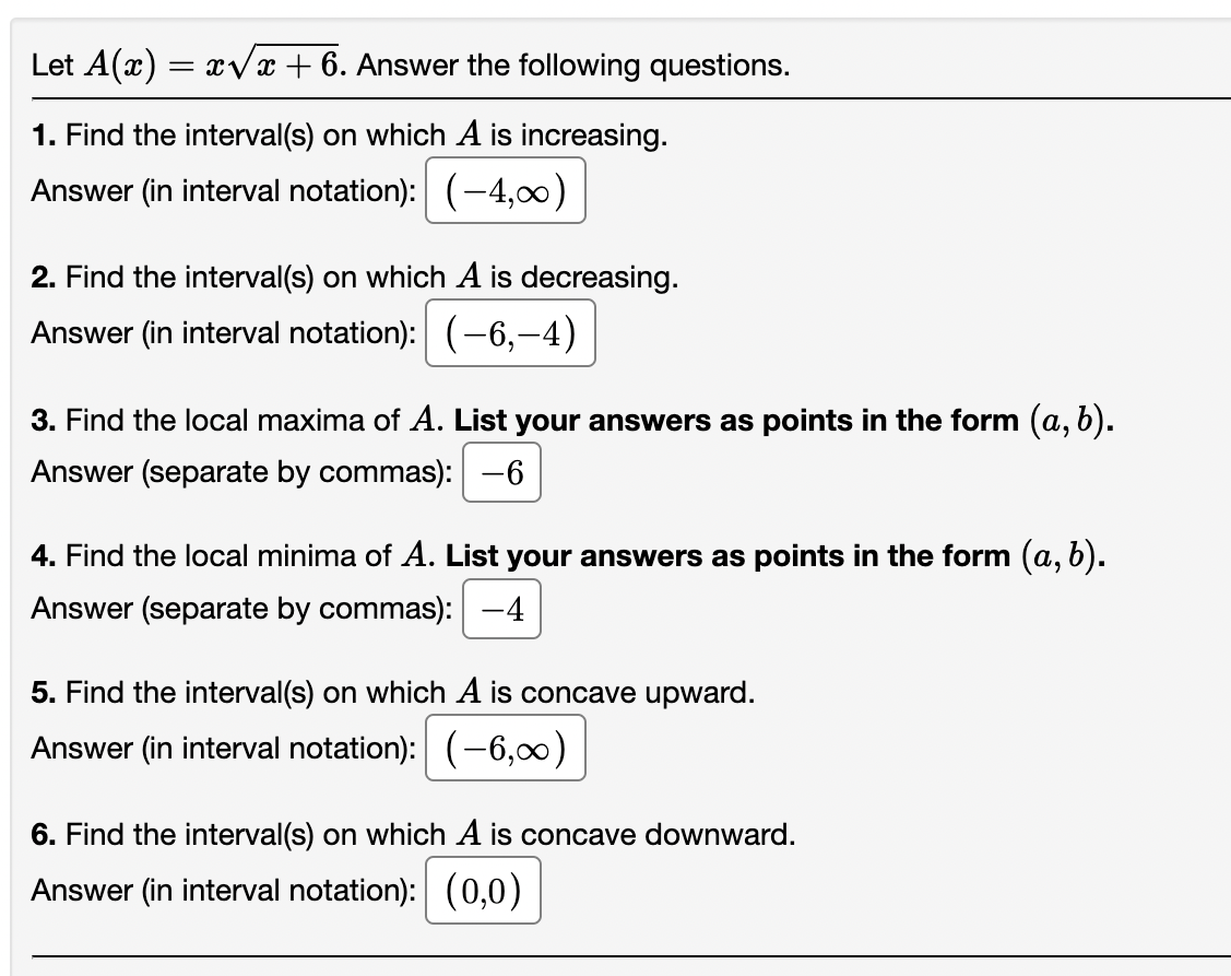 Solved Let A(x)=xx+6. Answer the following questions. 1. | Chegg.com