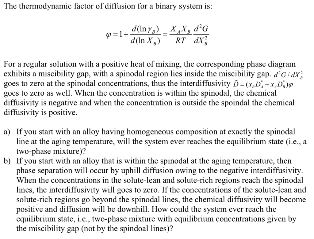 The thermodynamic factor of diffusion for a binary | Chegg.com