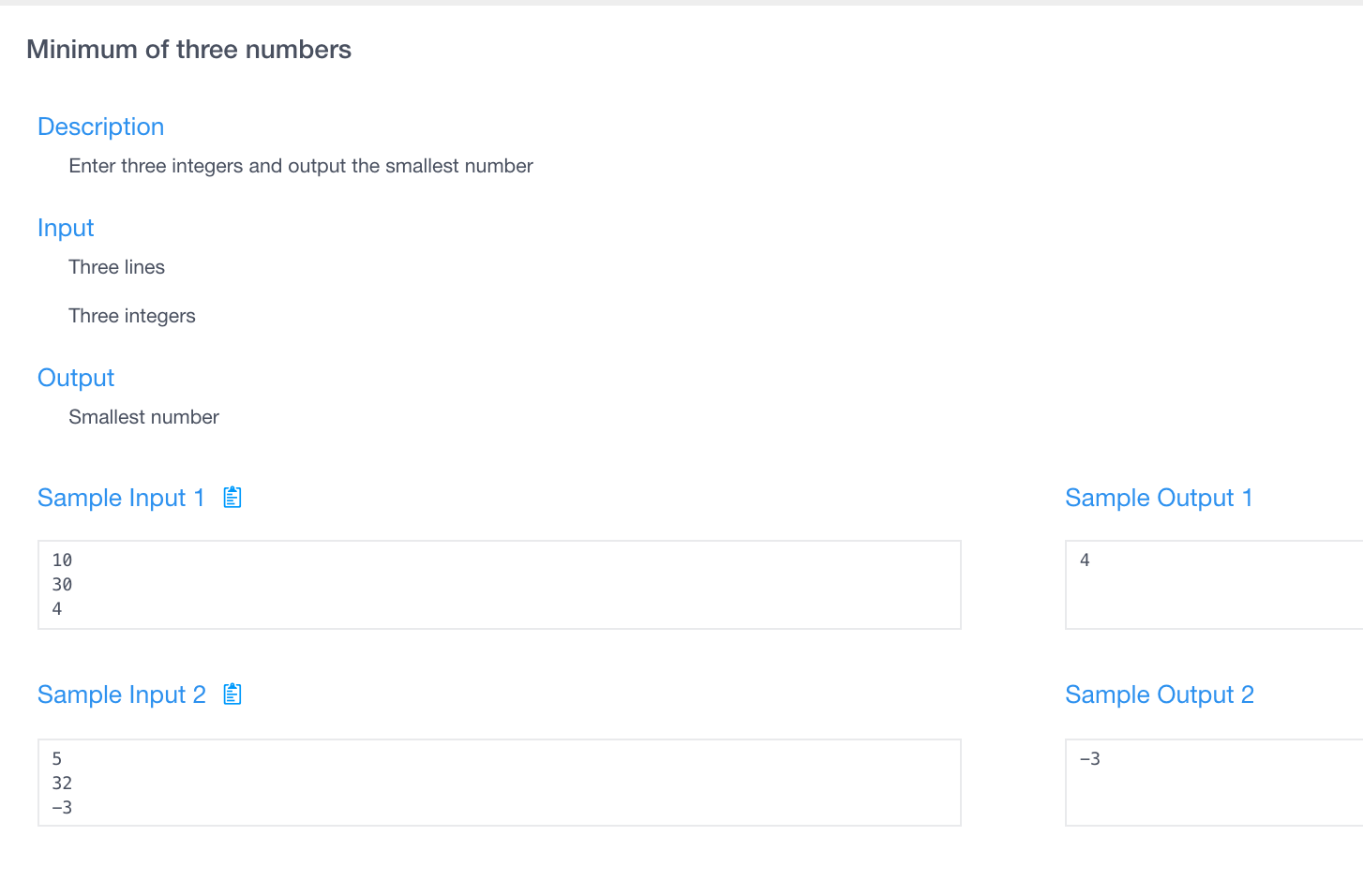 Solved Minimum of three numbers Description Enter three | Chegg.com