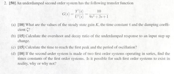 Solved 2. 150] An underdamped second order system has the | Chegg.com