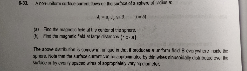 Solved 6-33. A non-uniform surface current flows on the | Chegg.com