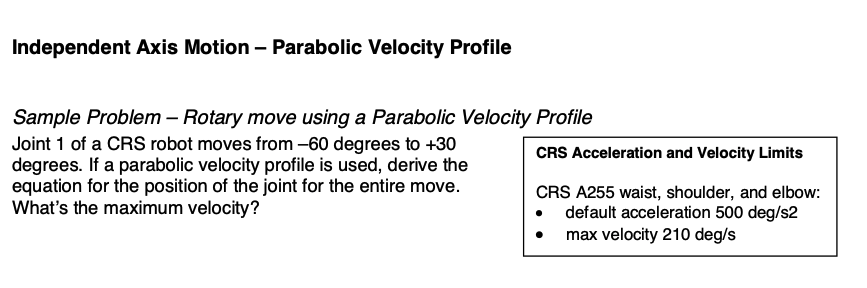 Independent Axis Motion - Parabolic Velocity Profile | Chegg.com
