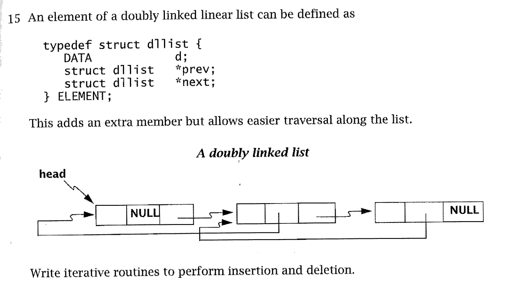 Solved 15 An element of a doubly linked linear list can be | Chegg.com