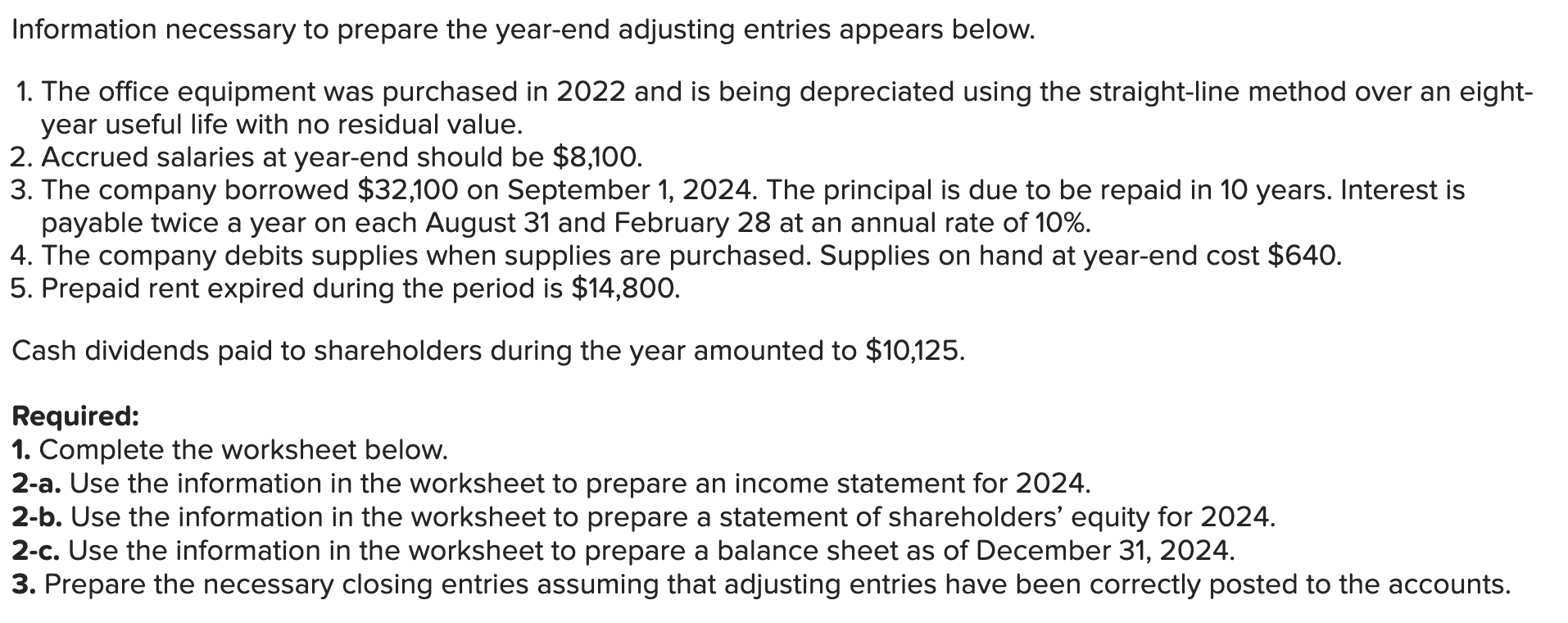 Solved Information necessary to prepare the year-end | Chegg.com