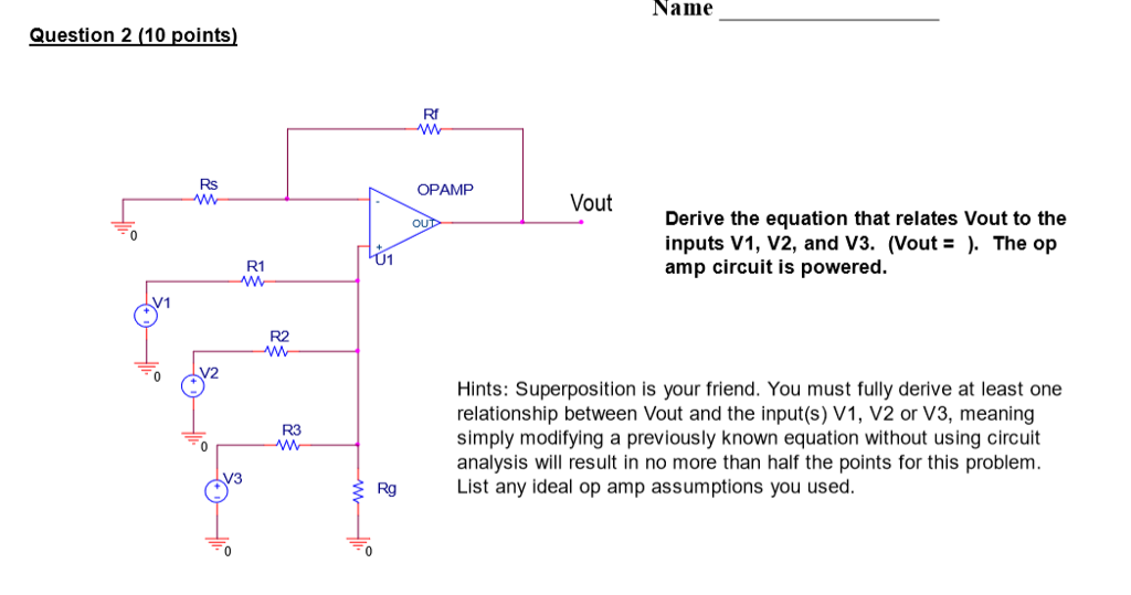 Solved Derive the equation that relates Vout to the inputs | Chegg.com