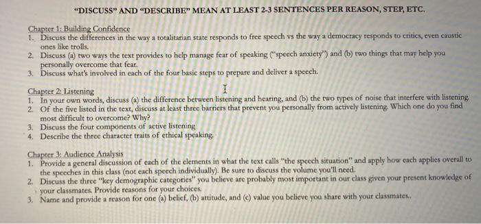 a "DISCUSS" AND "DESCRIBE" MEAN AT LEAST 2-3 | Chegg.com