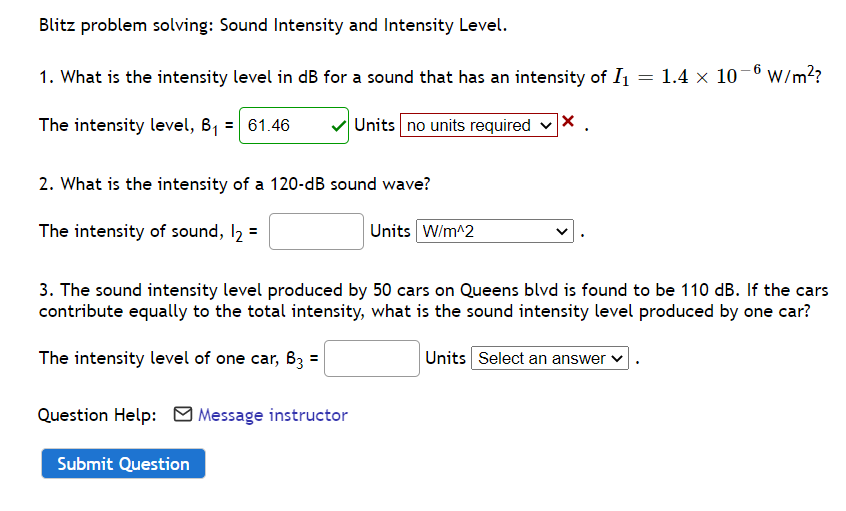 Solved Blitz problem solving: Sound Intensity and Intensity | Chegg.com