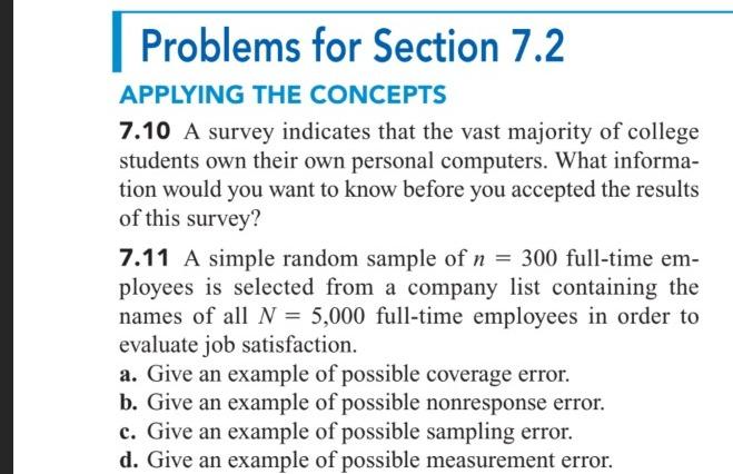 Solved Problems for Section 7.2 APPLYING THE CONCEPTS 7.10 A | Chegg.com