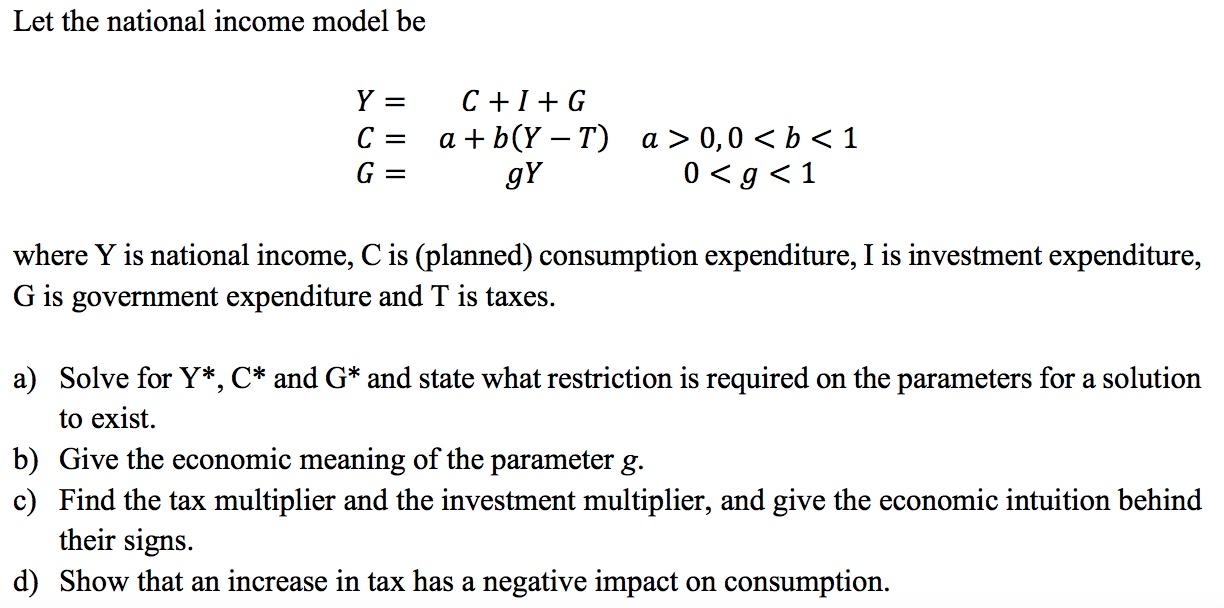 Solved Let the national income model be Y = C= G= C+I+G a + | Chegg.com
