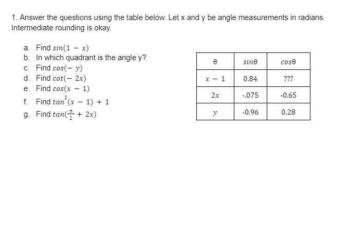 Solved Answer the questions using the table below. Let x | Chegg.com