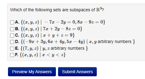 Solved Which of the following sets are subspaces of R3? A. | Chegg.com