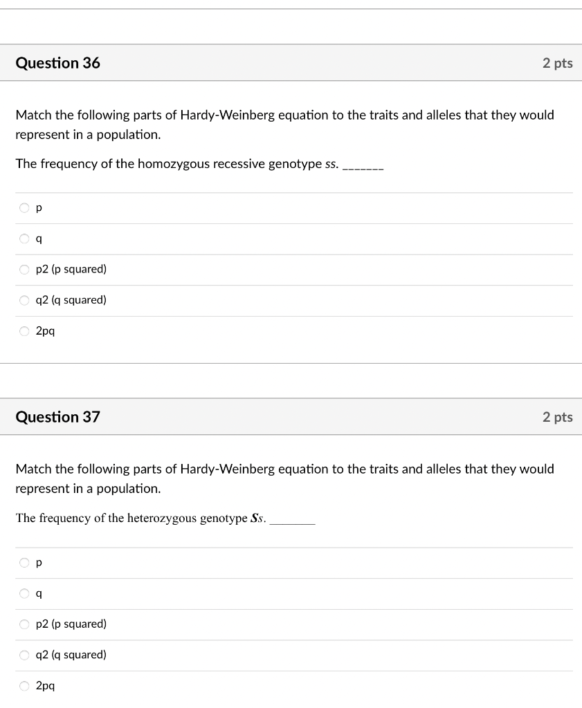 Solved Match the following parts of Hardy-Weinberg equation | Chegg.com
