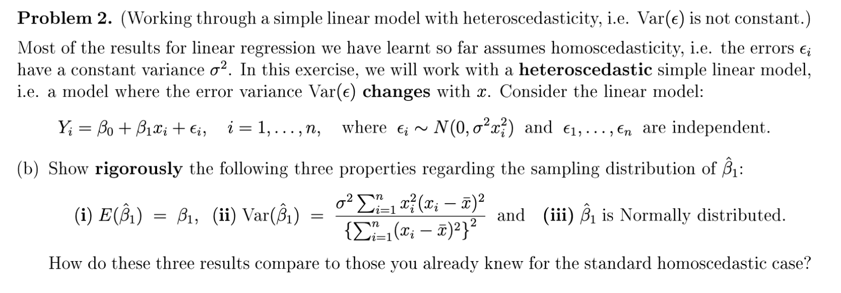 Solved Problem 2. (Working through a simple linear model | Chegg.com