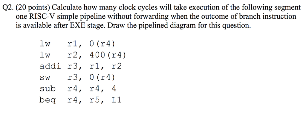 Solved Q2. (20 points) Calculate how many clock cycles will | Chegg.com