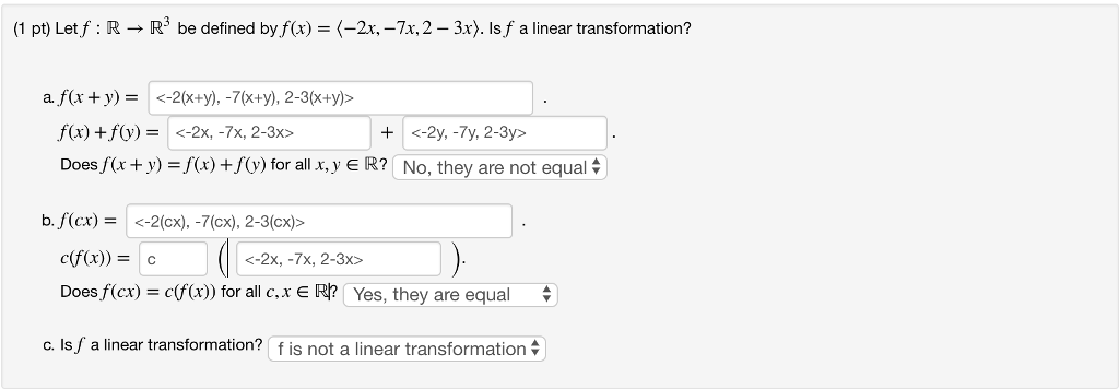 Solved (1 pt) Let f : R R' be defined byf(x)-(-2,-7x, 2-3x), | Chegg.com