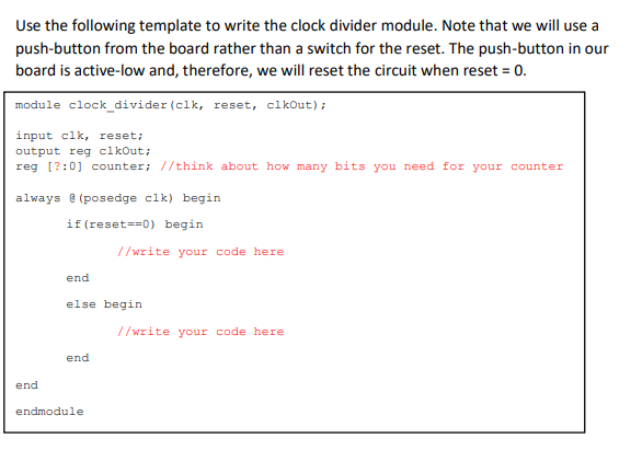 Solved Clock Divider and 1Hz Counter: please complete the | Chegg.com