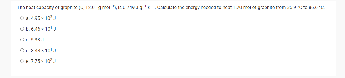 Solved The heat capacity of graphite (C,12.01 g mol−1), is | Chegg.com