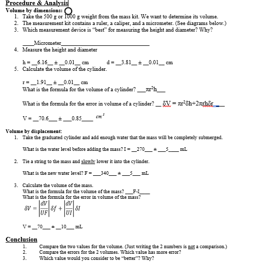 Solved Procedure & Analysis Volume by dimensions: Take the | Chegg.com