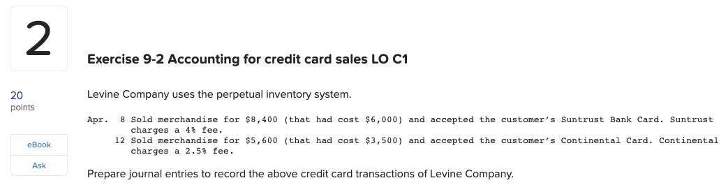 Solved 2 Exercise 9-2 Accounting for credit card sales LO C1 | Chegg.com
