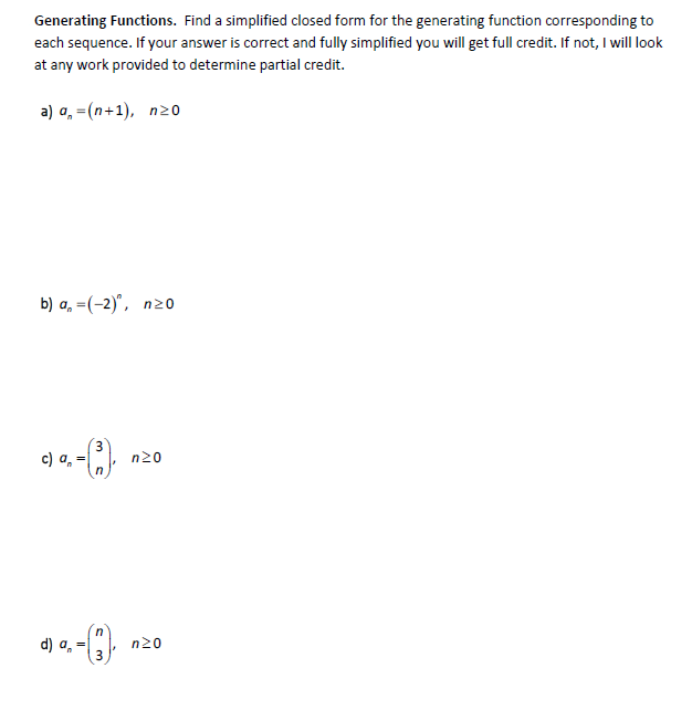 Solved Generating Functions. Find a simplified closed form | Chegg.com