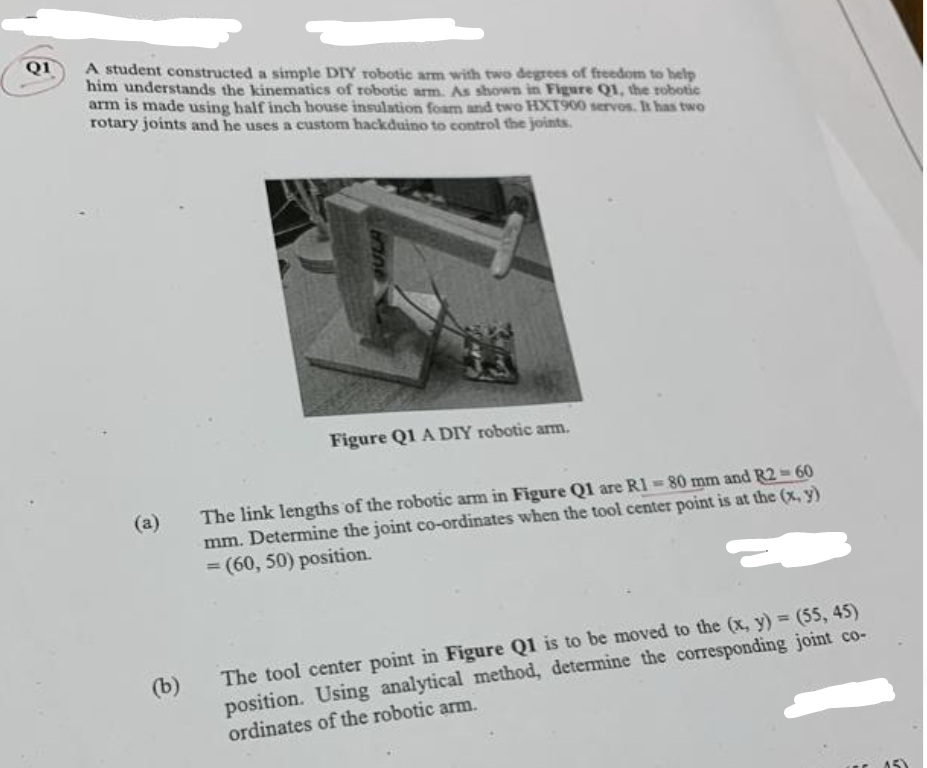 Solved Q1 ﻿A student constructed a simple DIY robotic arm | Chegg.com