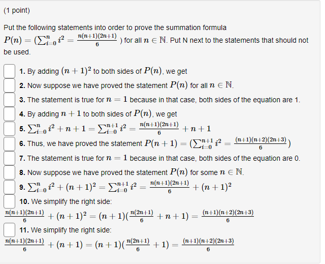 Solved (1 point) Put the following statements into order to | Chegg.com