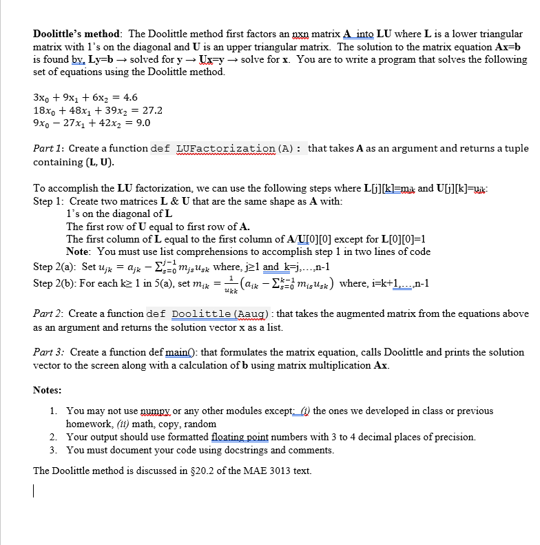 Solved Doolittle's method: The Doolittle method first | Chegg.com