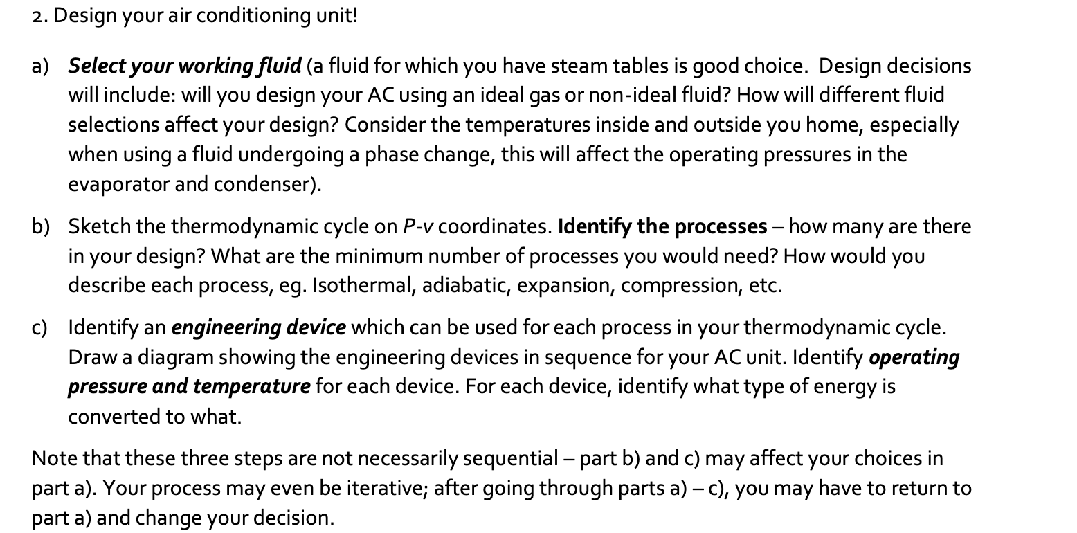 Solved 2. Design your air conditioning unit! a) Select your | Chegg.com