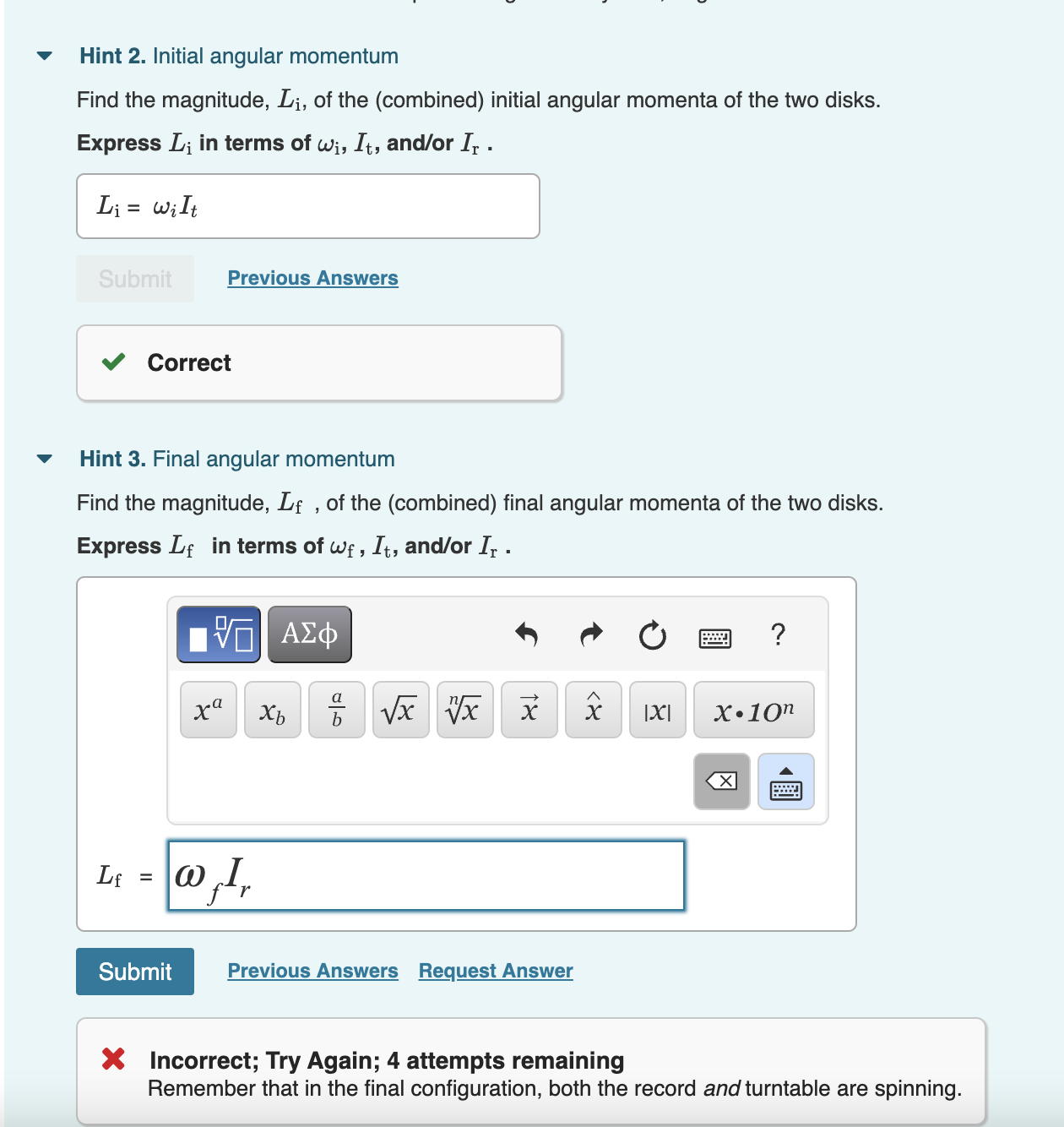 Solved Hint 2. ﻿Initial angular momentumFind the magnitude, | Chegg.com