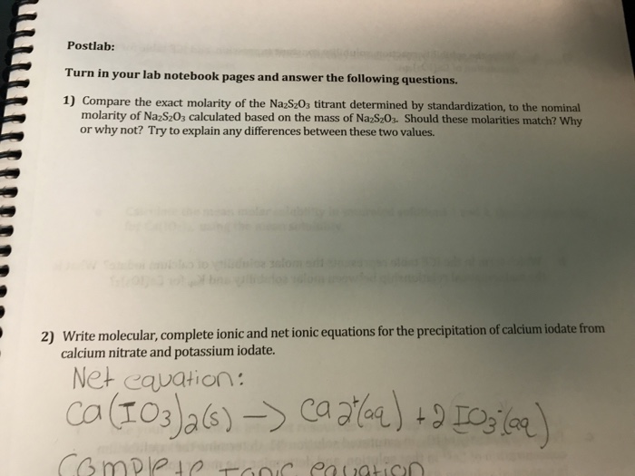 Solved Postlab: Turn in your lab notebook pages and answer | Chegg.com