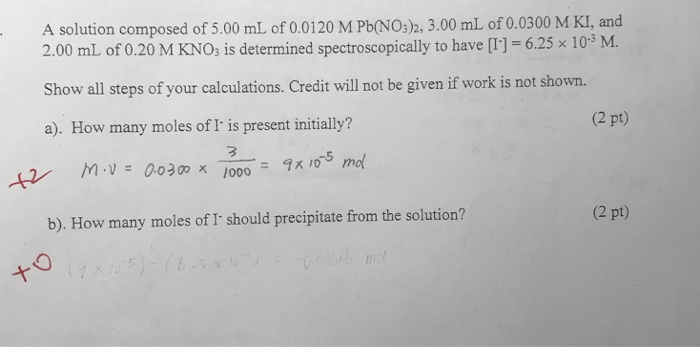 Solved A solution composed of 5.00 mL of 0.0120 M Pb(NOs)2, | Chegg.com