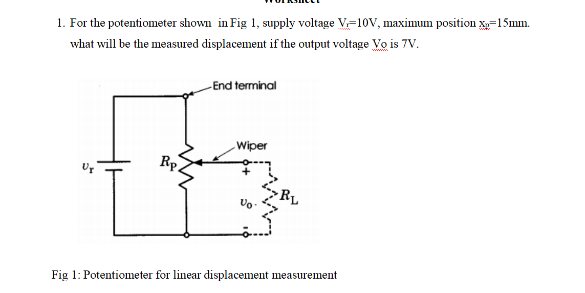 Solved 1. For the potentiometer shown in Fig 1, supply | Chegg.com