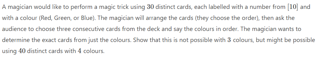 Solved A magician would like to perform a magic trick using | Chegg.com