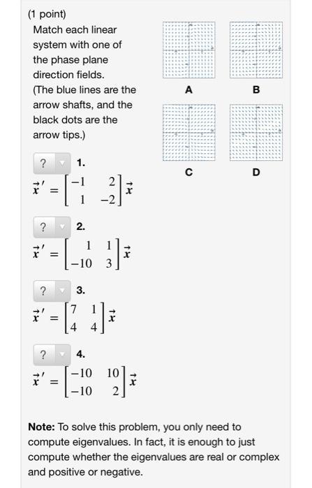 Solved (1 point) Match each linear system with one of the | Chegg.com