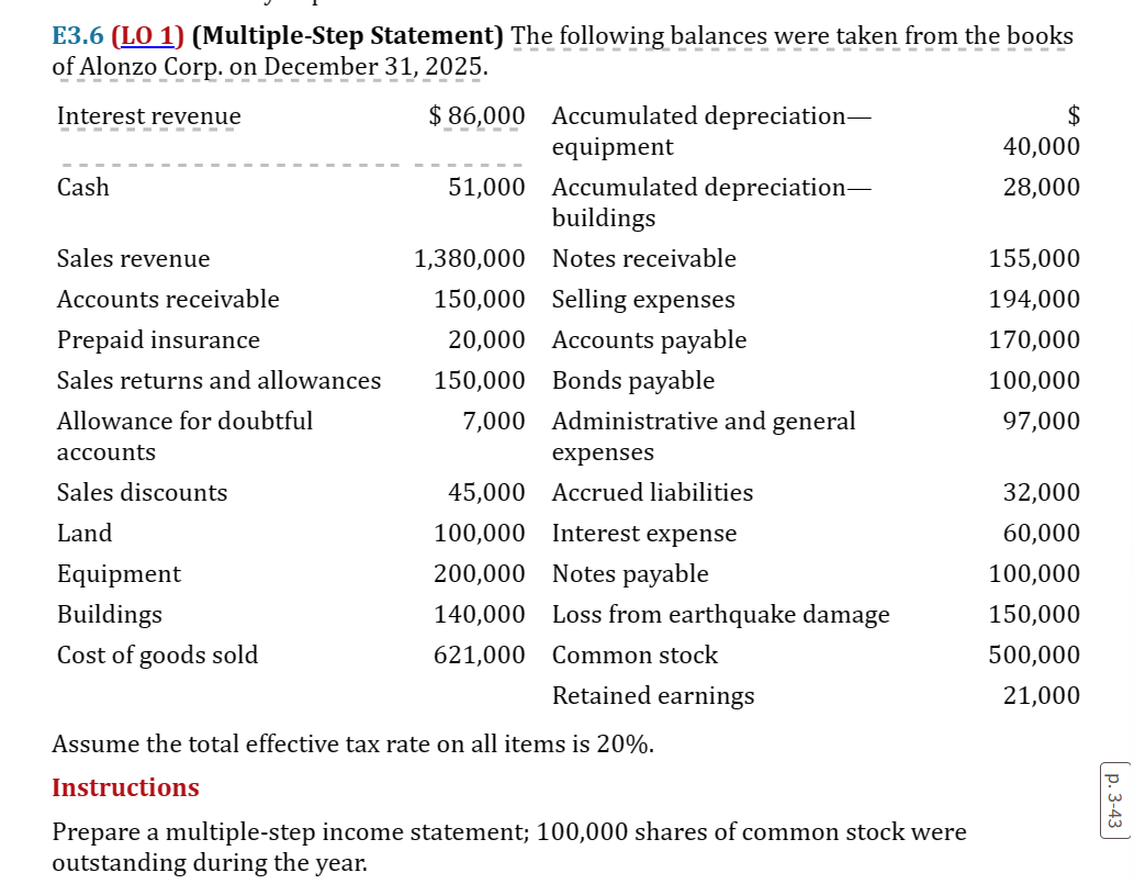 Solved E3.6 (LO 1) (Multiple-Step Statement) The following | Chegg.com