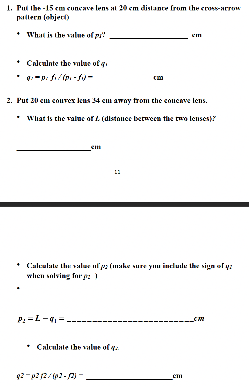 Solved 1. Put the -15 cm concave lens at 20 cm distance from | Chegg.com