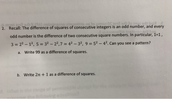 Solved Recall: The difference of squares of consecutive | Chegg.com