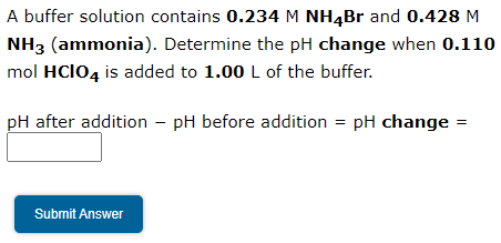 Solved A buffer solution contains 0.234MNH4Br and 0.428M NH3 | Chegg.com