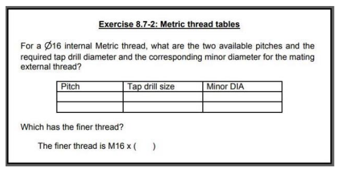 Solved Exercise 8.7-2: Metric thread tables For a Ø16 | Chegg.com