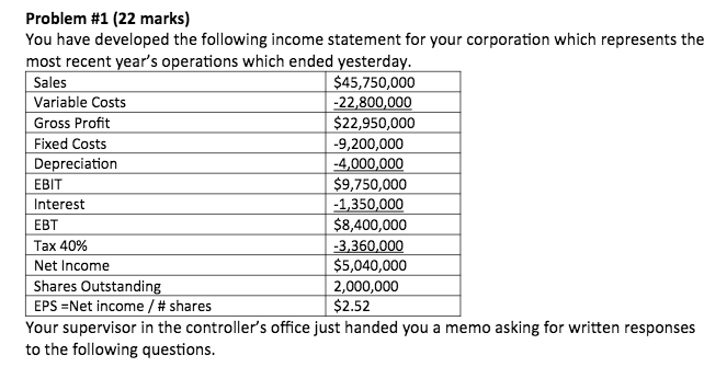 Problem #1 (22 marks) You have developed the | Chegg.com