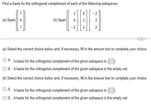 Solved Find a basis for the orthogonal complement of each of | Chegg.com