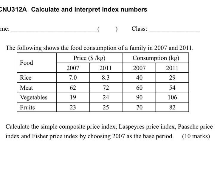 Solved CNU312A Calculate and interpret index numbers me: ) | Chegg.com