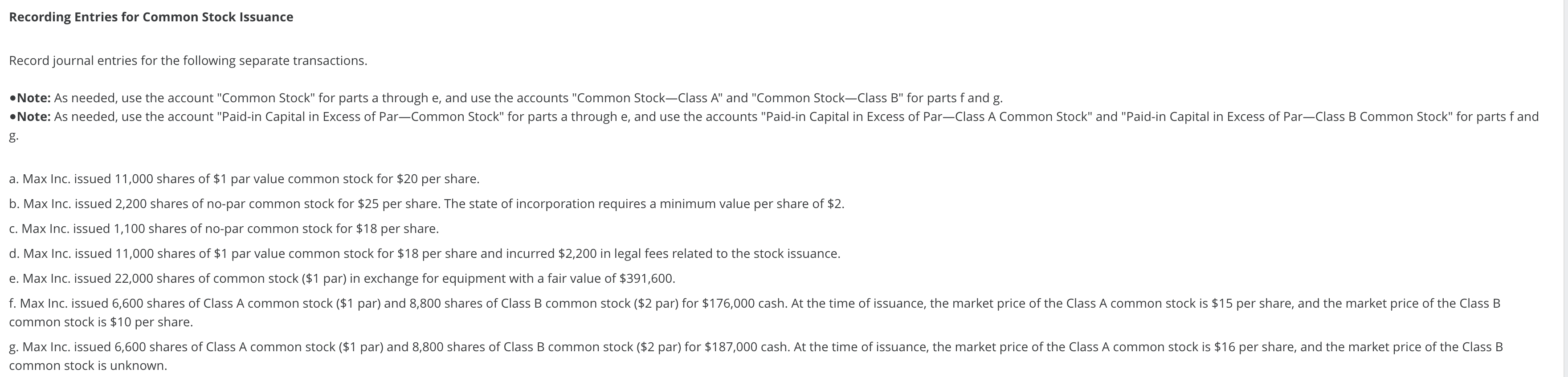 Solved Recording Entries for Common Stock Issuance Record | Chegg.com