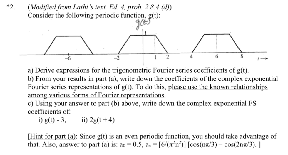Solved *2. (Modified from Lathi's text, Ed. 4, prob. 2.8.4 | Chegg.com